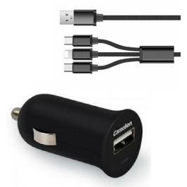 POWER DC Camelion 4.8A USB Car Charger/3-in-1 Micro/Type-C/Lightning ...