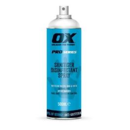 OX Tools Sanitiser Disinfectant Aerosol Spray-Jumbo 500ml Spray Can